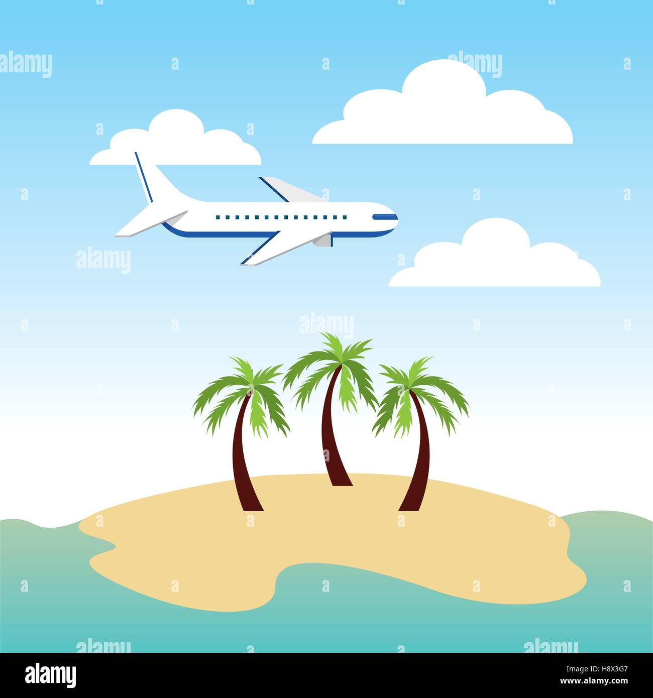 Airplane flying over tropical island Stock Vector Images - Alamy
