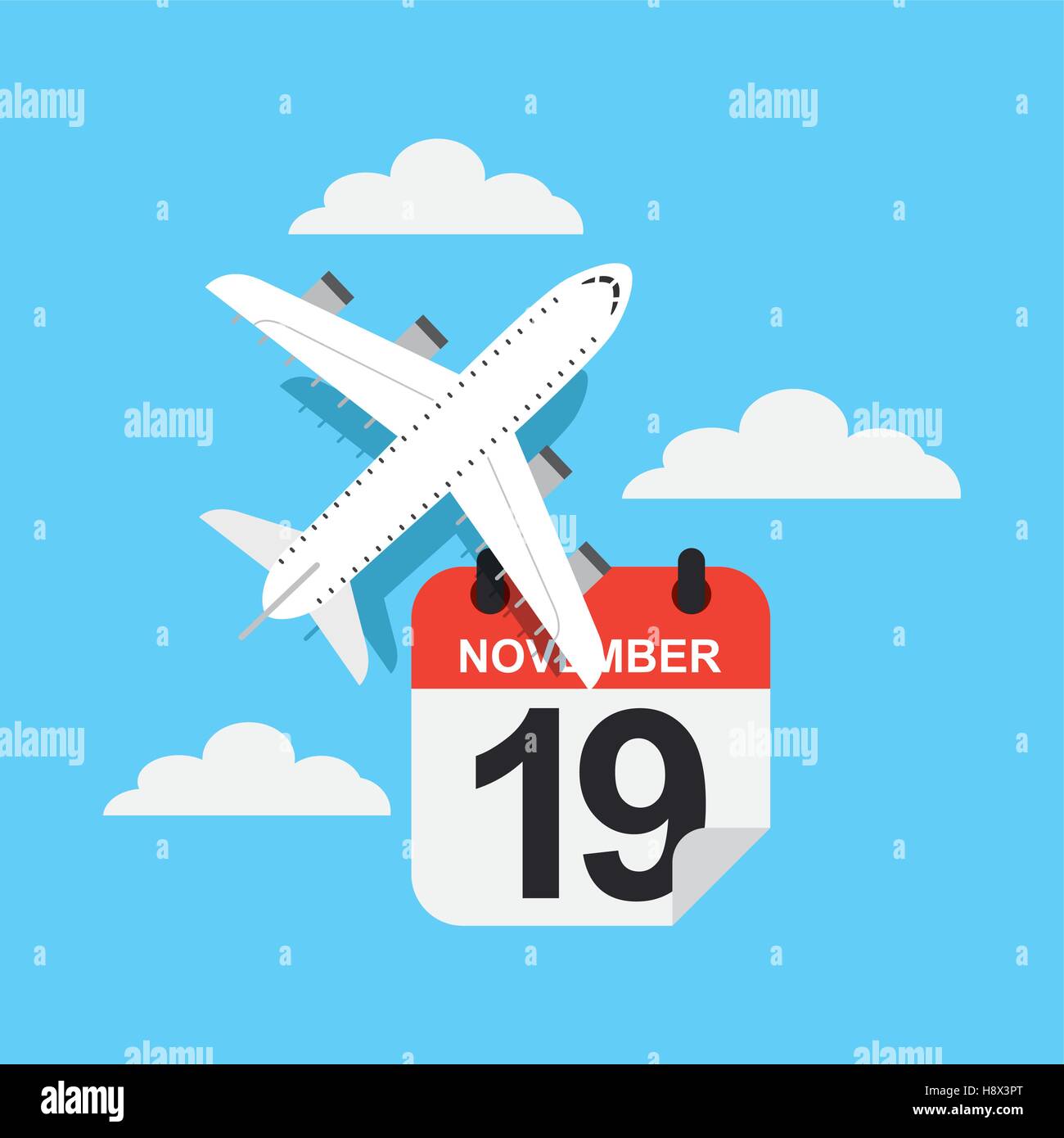 airplane and calendar icons over sky background. colorful design ...