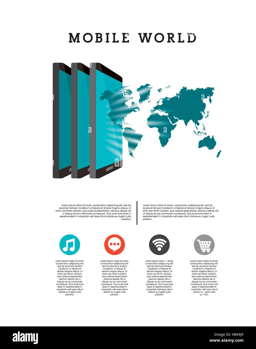 mobile world infographic with smartphone and world map icon over white ...