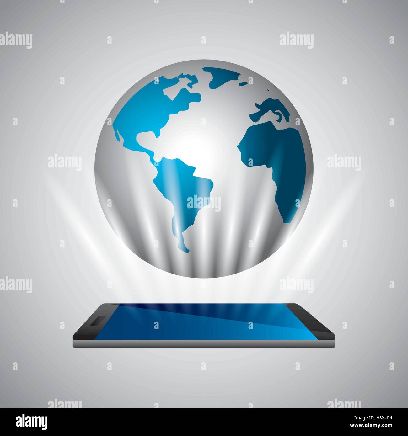 earth sphere with smartphone device icon over white background. vector ...