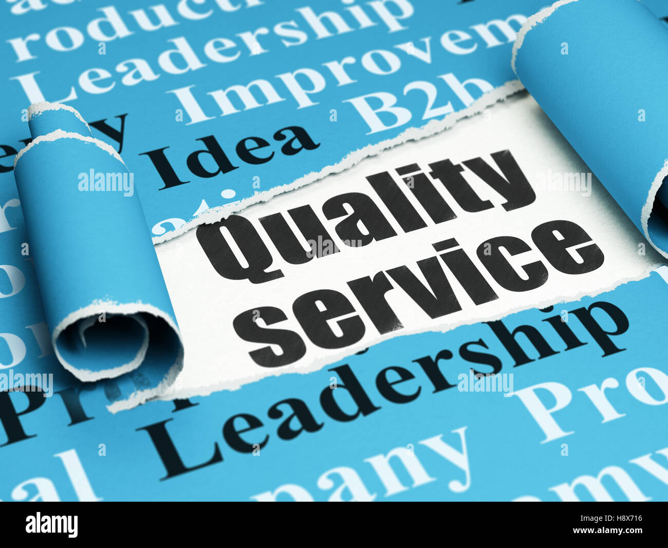 Finance concept: black text Quality Service under the piece of torn ...