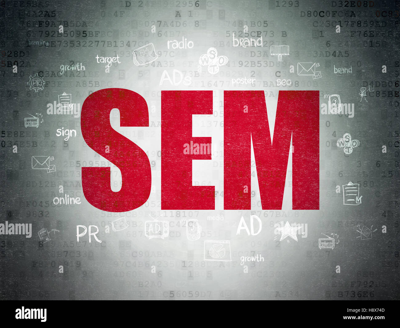 Marketing concept: SEM on Digital Data Paper background Stock Photo - Alamy