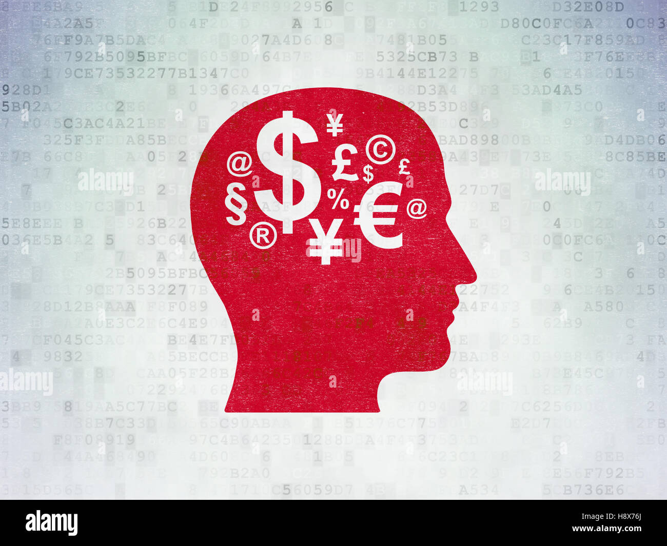 Advertising concept: Head With Finance Symbol on Digital Data Paper ...