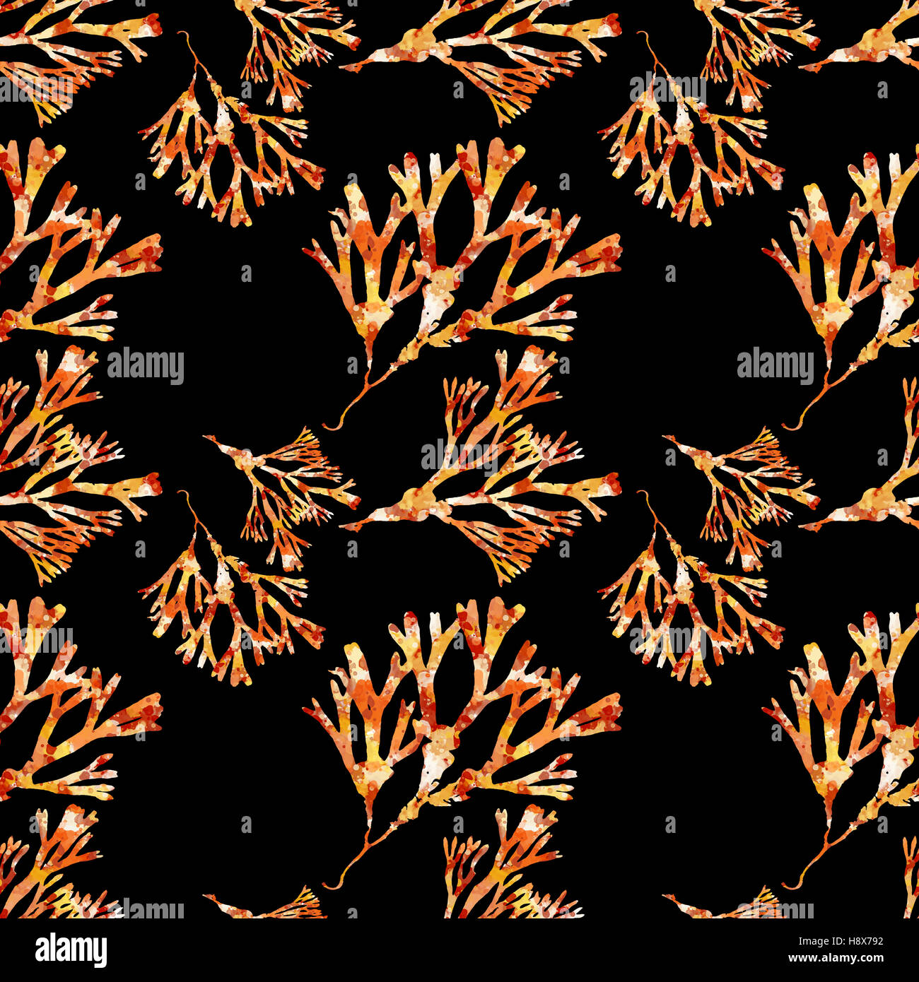 Coral seaweed pattern on black background Stock Photo - Alamy