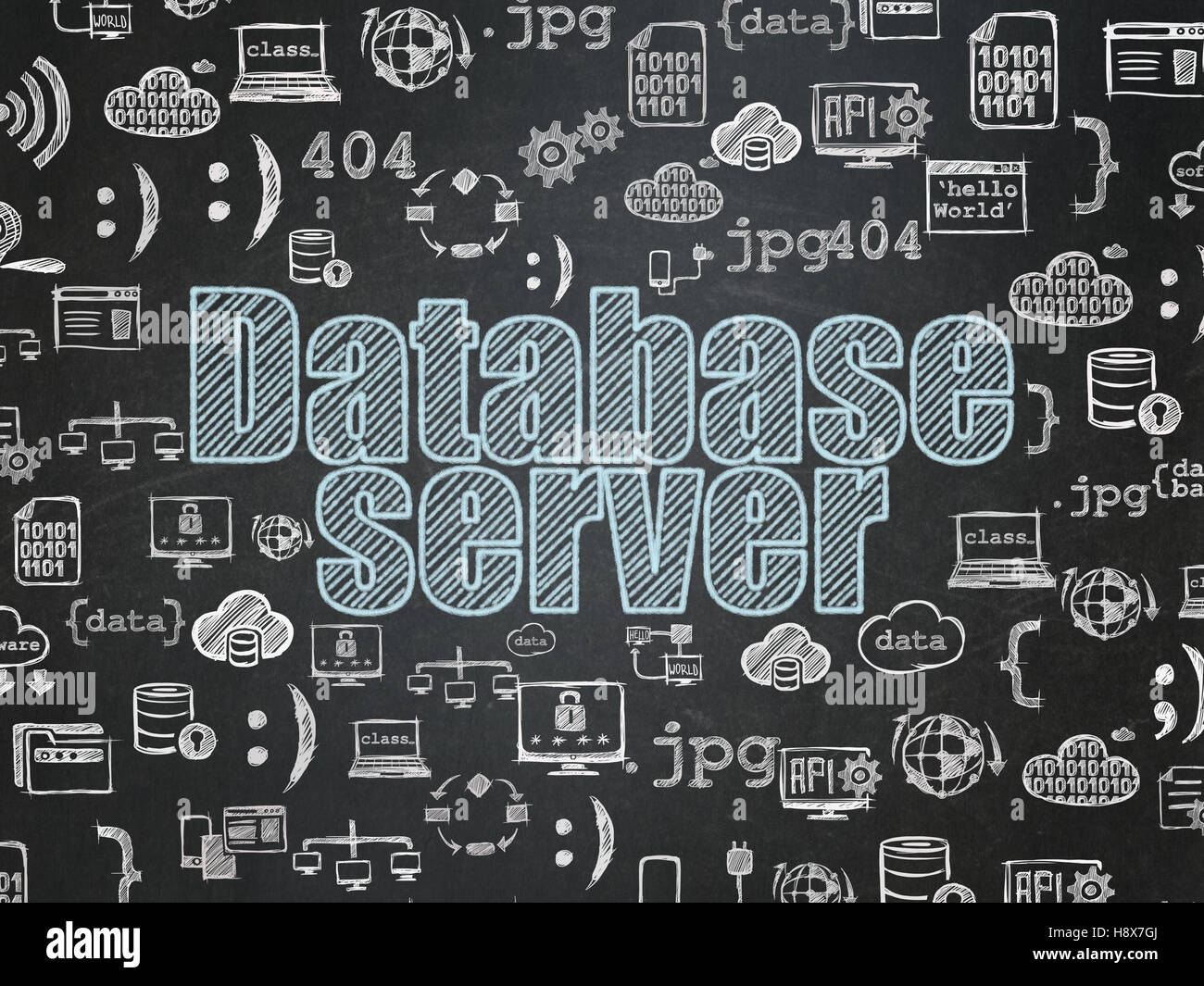 Programming concept: Database Server on School board background Stock ...