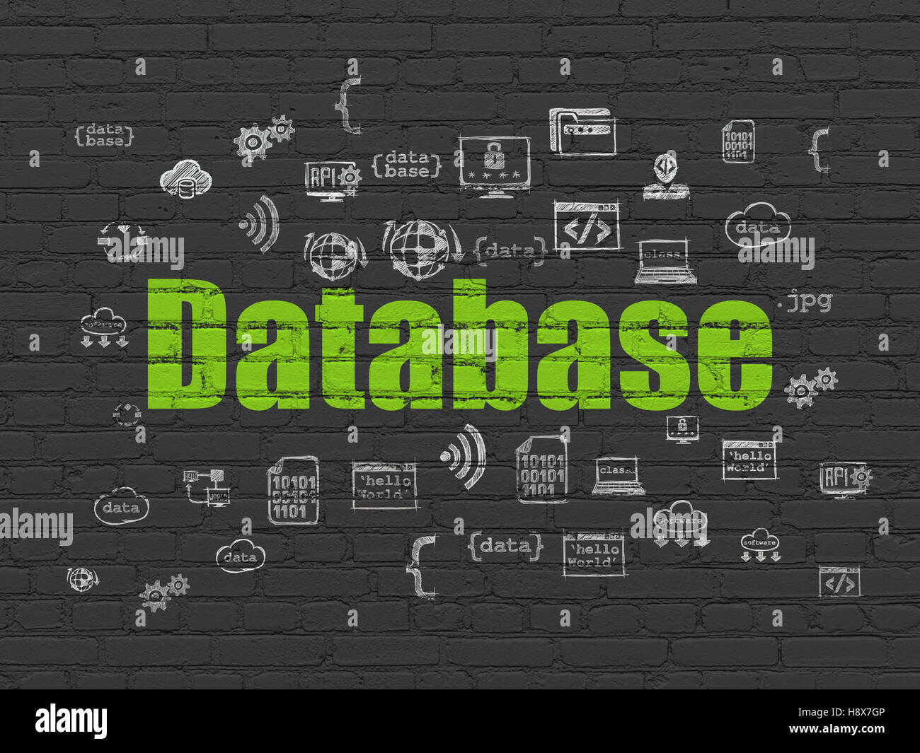 Database concept: Database on wall background Stock Photo - Alamy