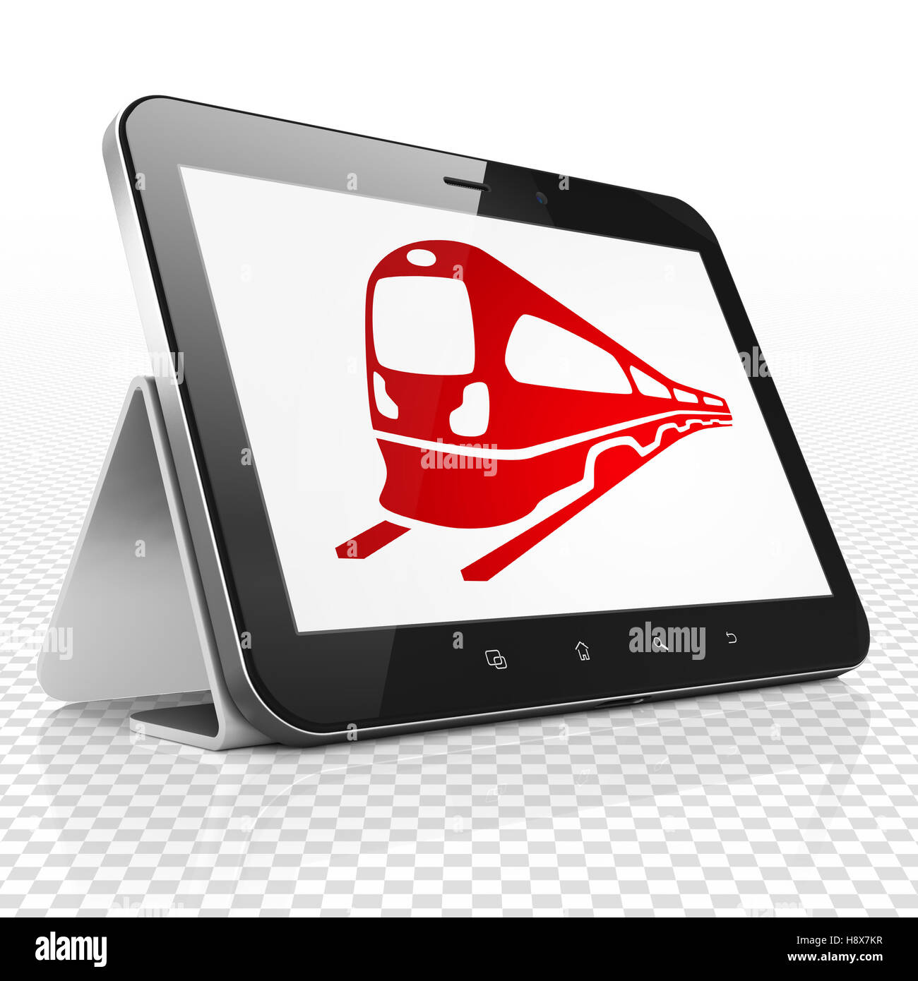 Tourism concept: Tablet Computer with Train on display Stock Photo - Alamy