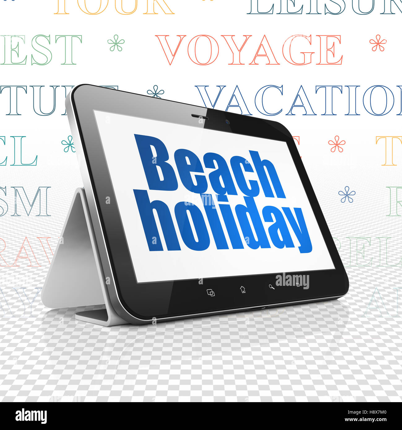 Tourism concept: Tablet Computer with Beach Holiday on display Stock ...