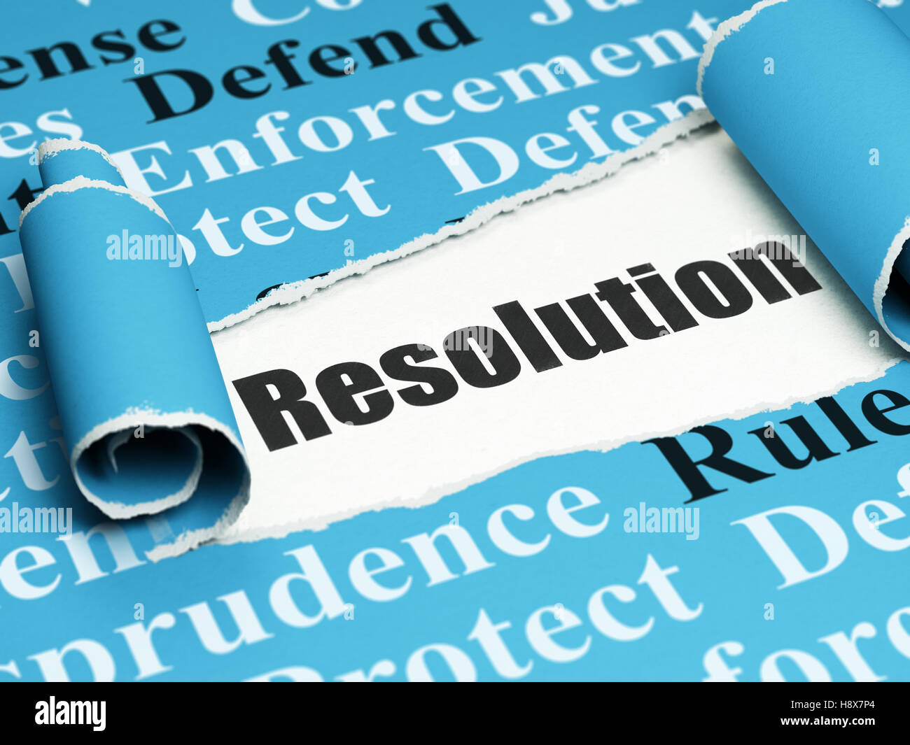 Law concept: black text Resolution under the piece of torn paper Stock ...