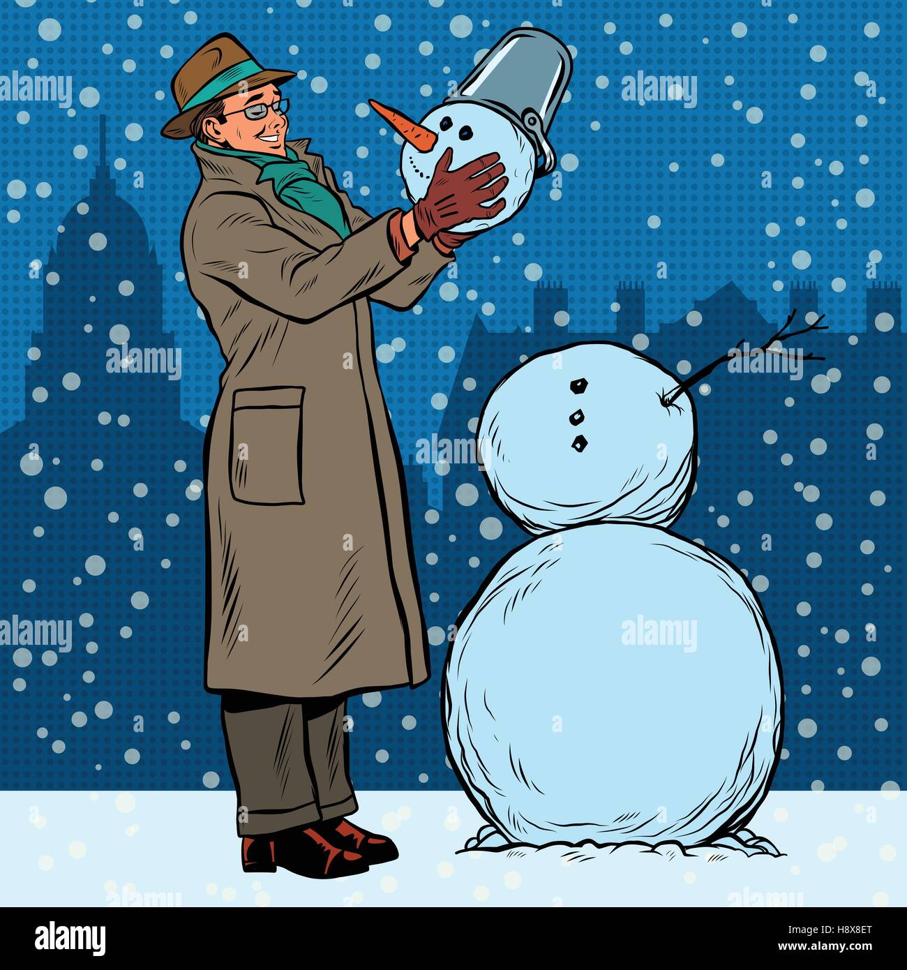 Retro snowman red scarf Stock Vector Images - Alamy