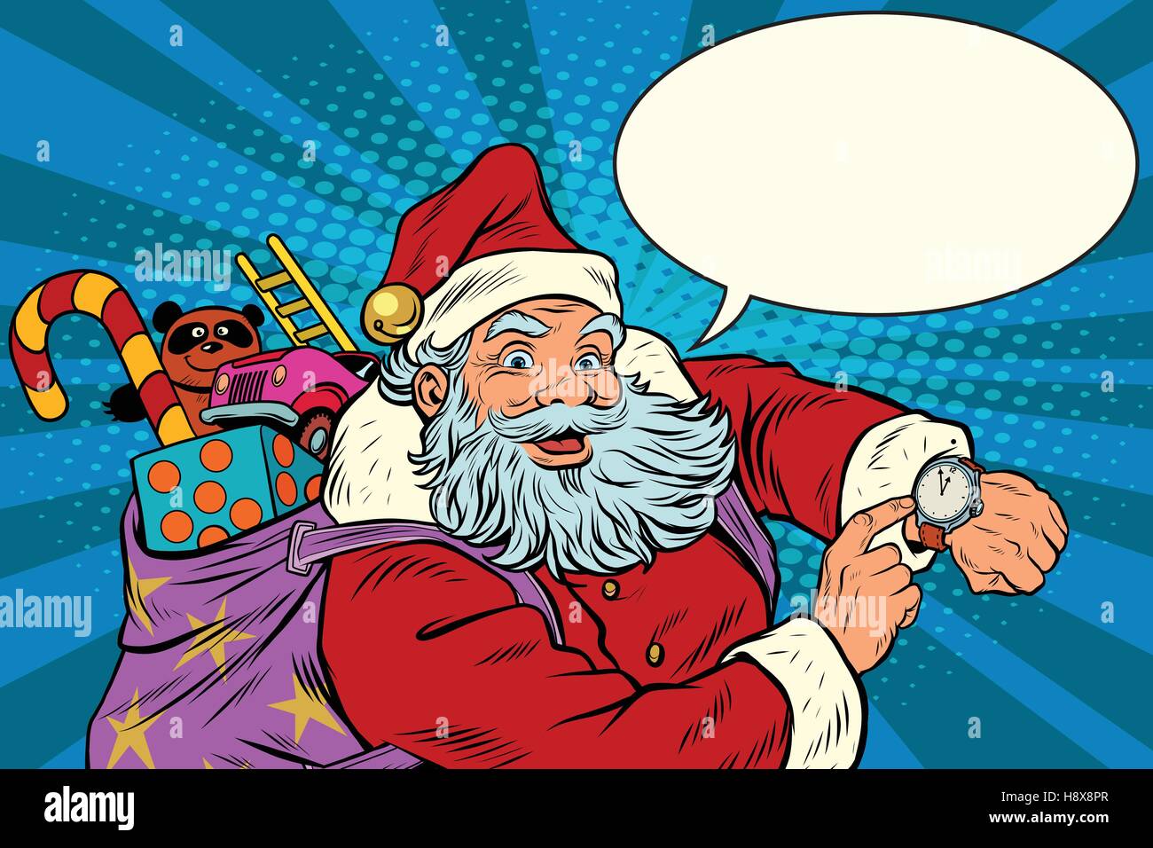 Santa Claus shows on the clock, New year and Christmas Stock Vector ...