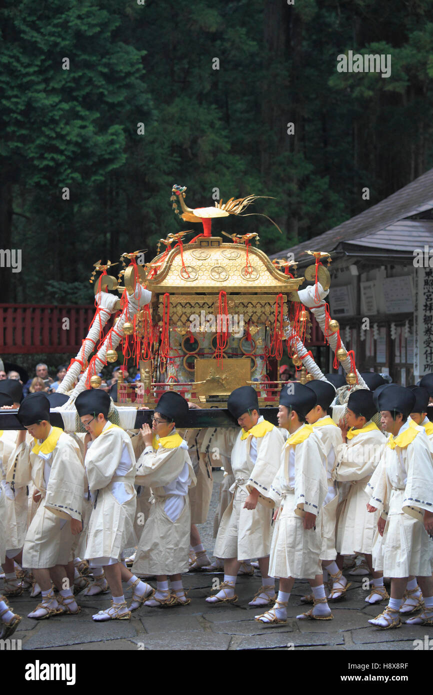 Japan, Nikko, festival, parade, mikoshi, portable shrine, people Stock ...