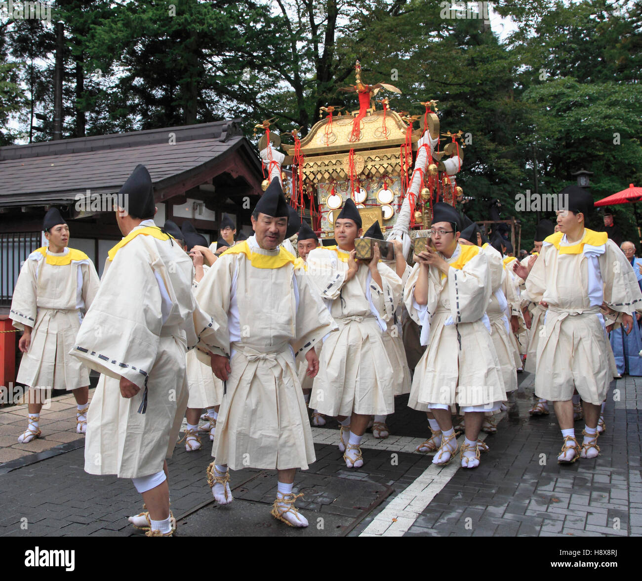 Japan, Nikko, festival, parade, mikoshi, portable shrine, people Stock ...