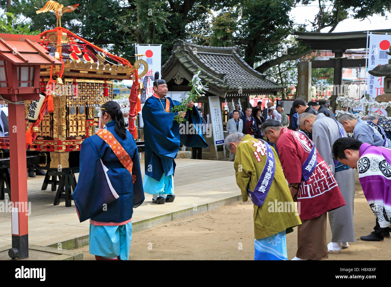 Japan, Sakura City, festival, shinto priest blessing people Stock Photo ...