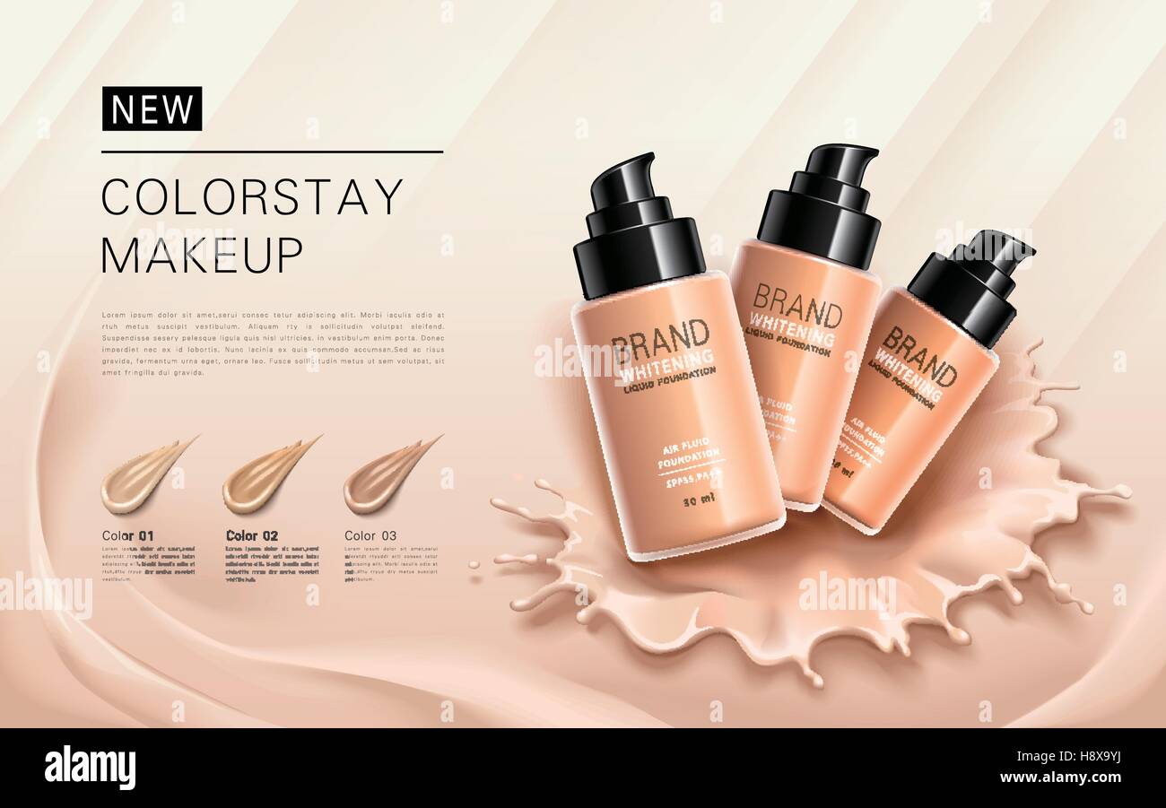 Elegant foundation ads, different skin tones for choose, liquid ...
