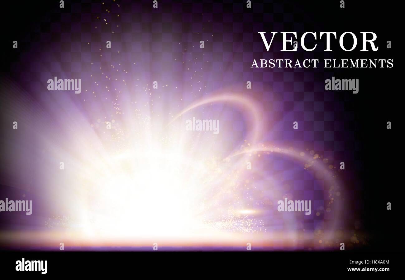 Modern lighting elements, purple illumination effects on transparent ...