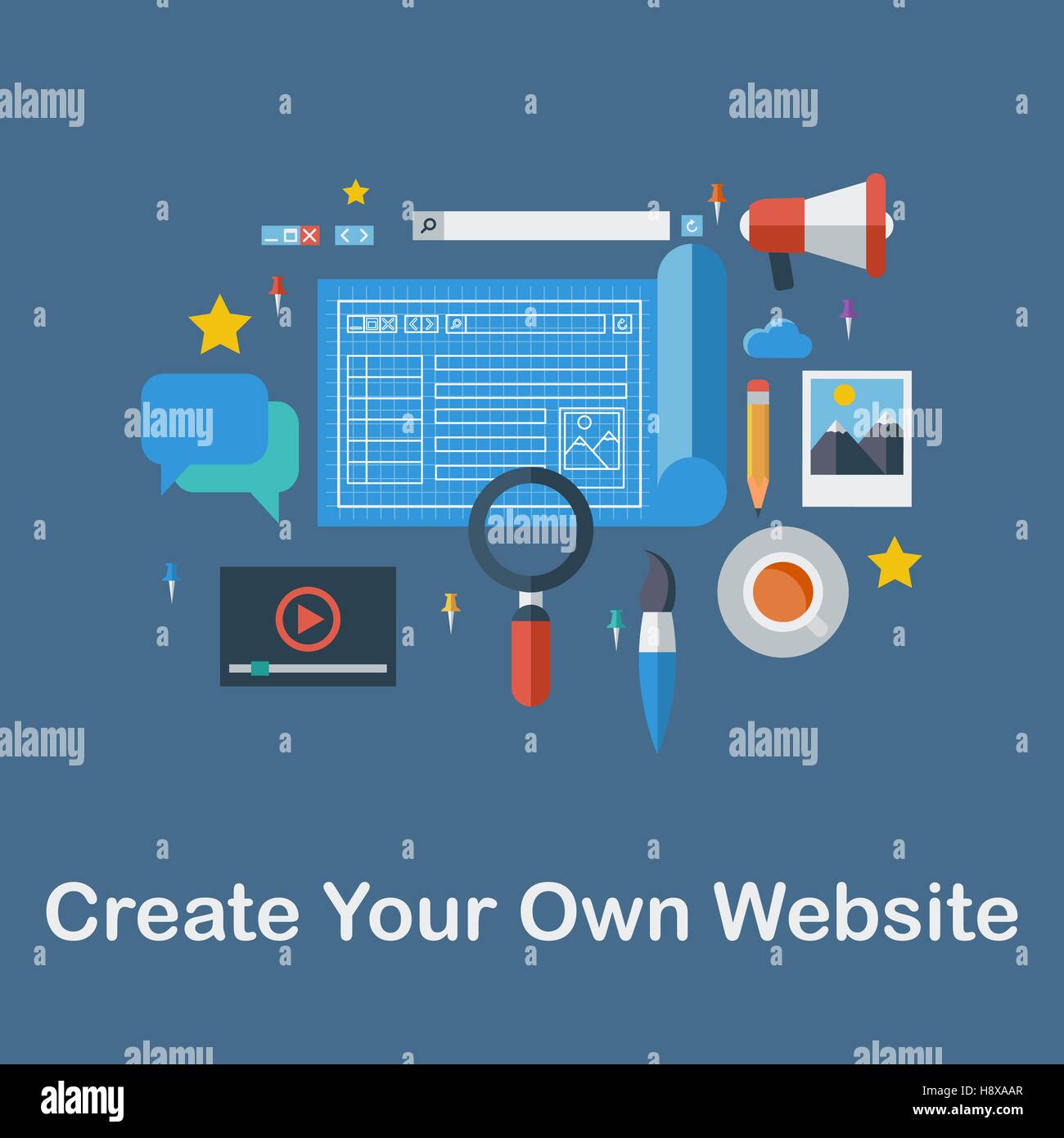 Flat Design Vector Illustration Concept Icons Set. Create Your Own ...