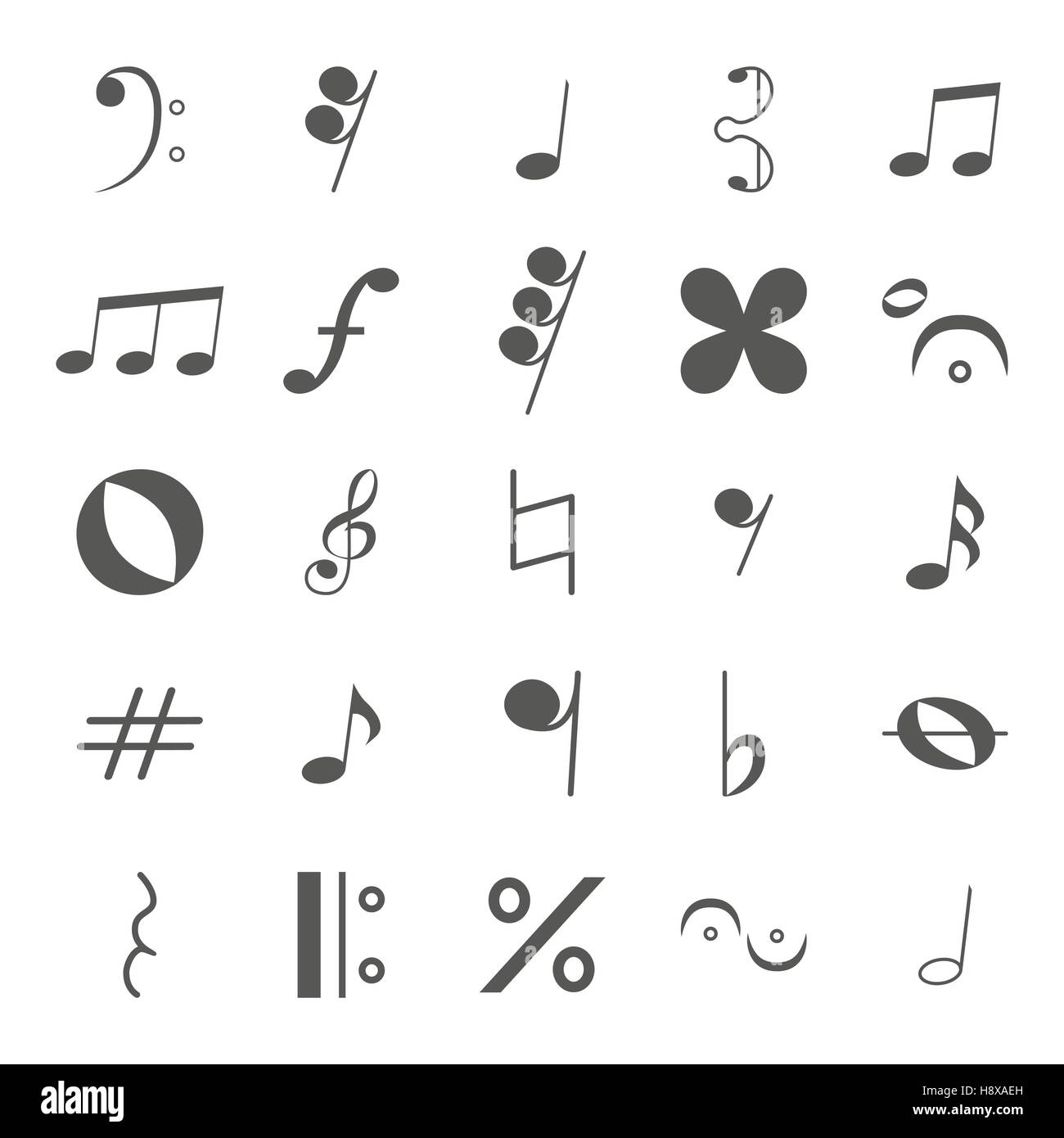 Various musical notes icon set in grey. Vector illustration Stock ...