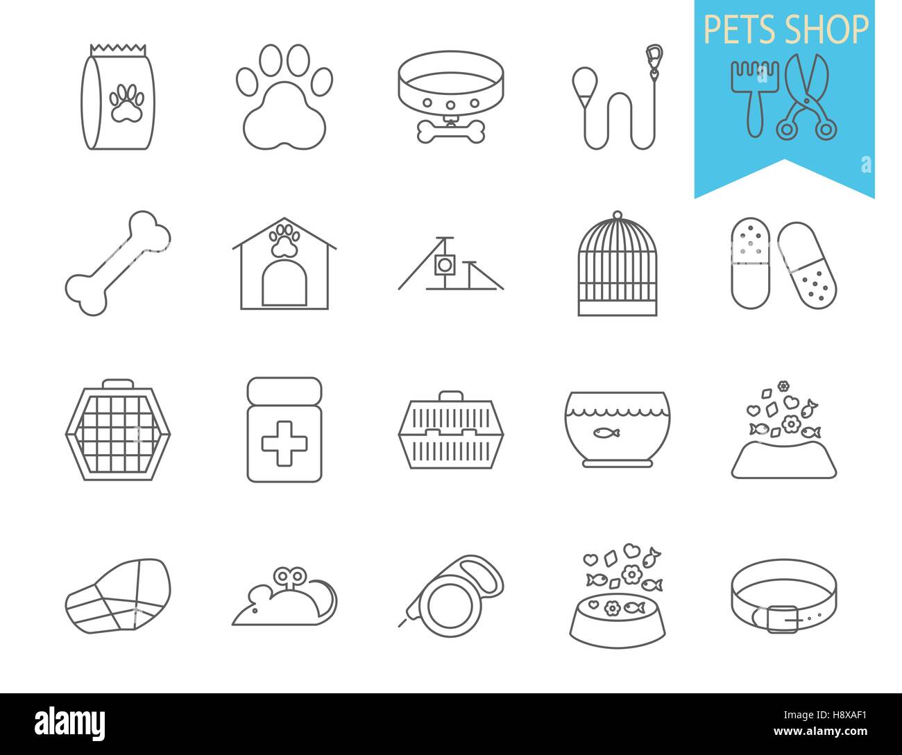 Pets shop icons. Thin line flat vector related icon set for web and ...