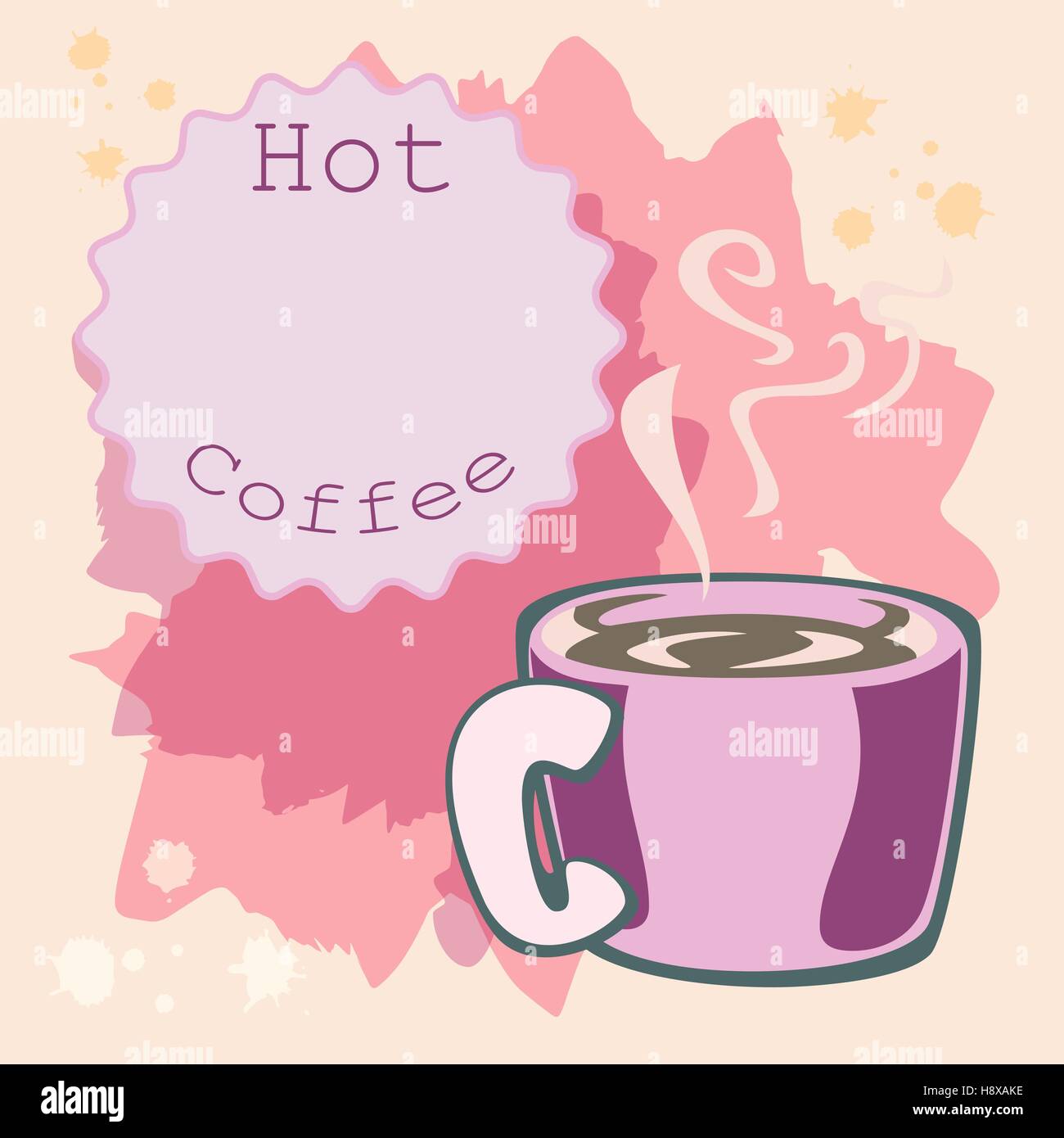 Cup of coffee with smoke. Background with the inscription hot coffee ...