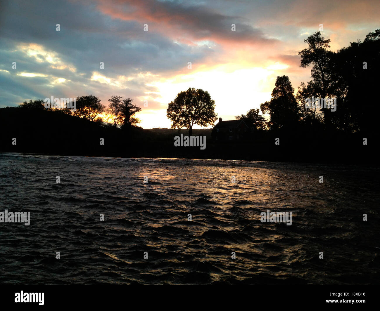 Sunset over River Wye at The Warren Hay on Wye Powys Wales UK Stock ...