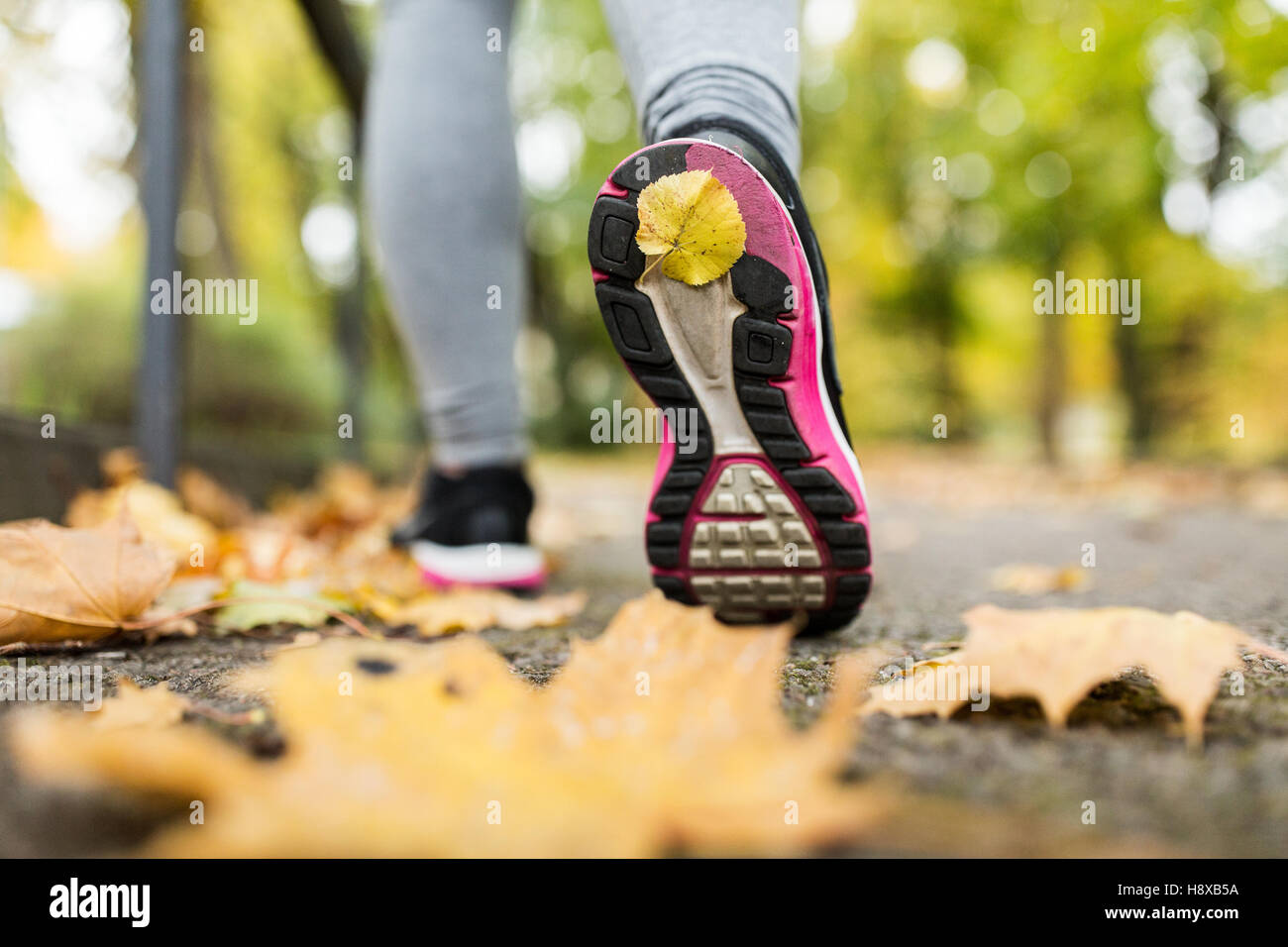 close up of young woman running in autumn park Stock Photo - Alamy