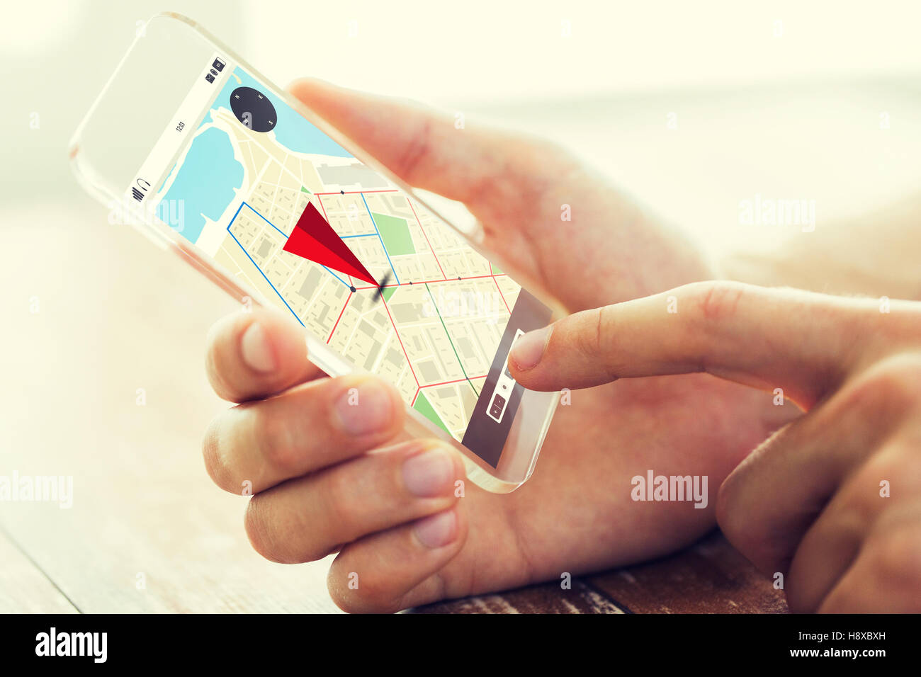 close up of hand with navigator map on smartphone Stock Photo - Alamy