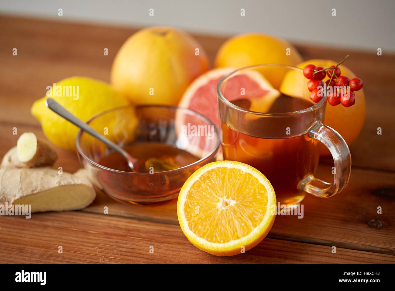 tea with honey, lemon and ginger on wood Stock Photo - Alamy