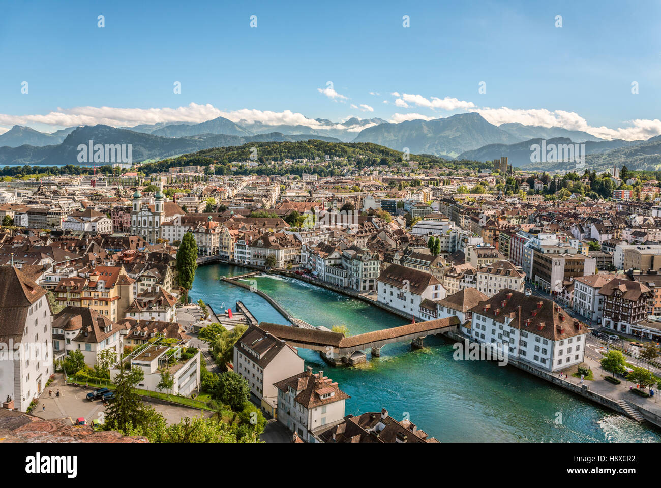 View over the old town of Lucerne towards the Lake Lucerne, Switzerland ...