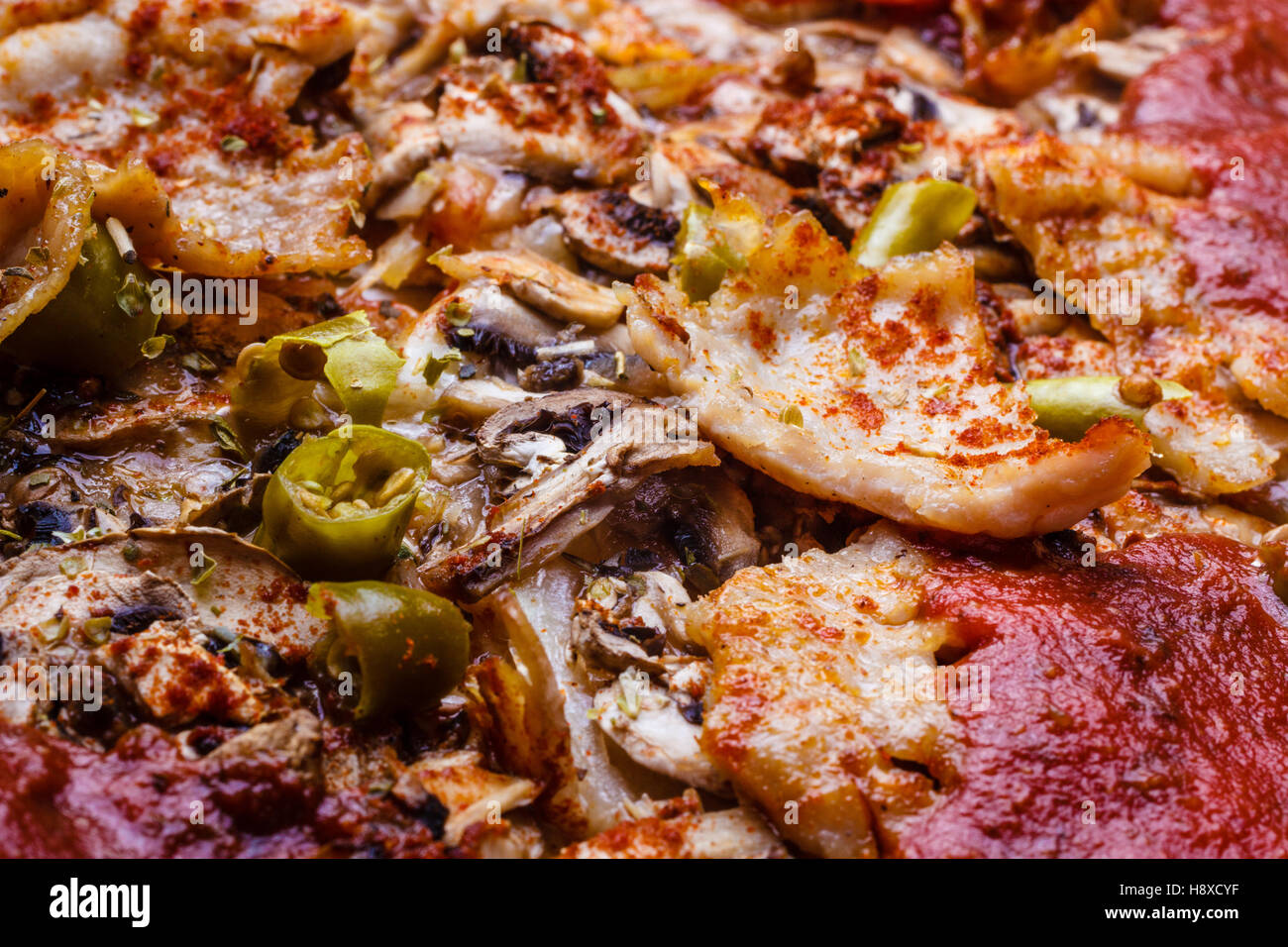 Junk fast food italian cuisine concept. Closeup of hot pizza. Delicious ...