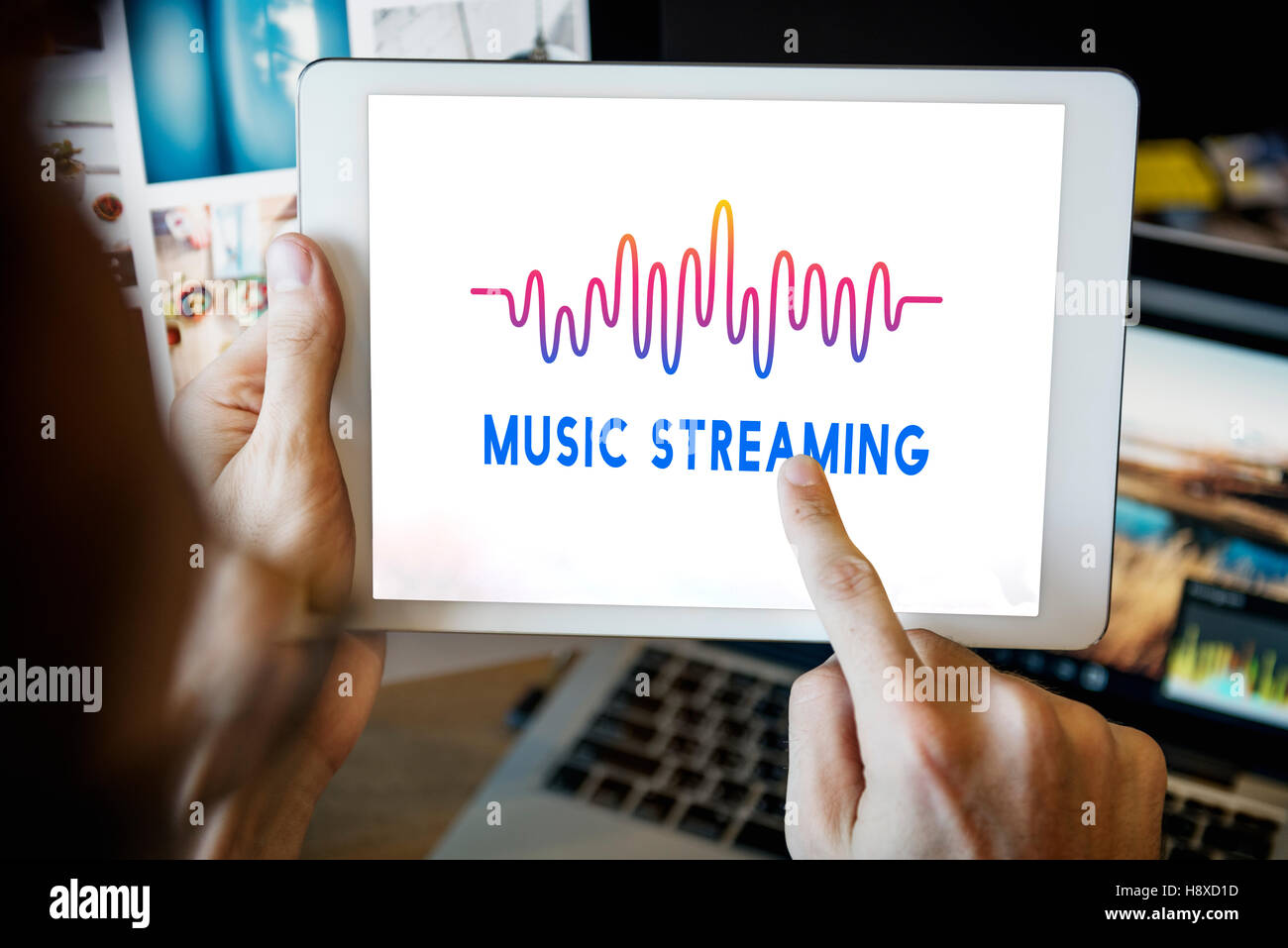 Online Music Audio Music Streaming Wave Graphic Concept Stock Photo - Alamy