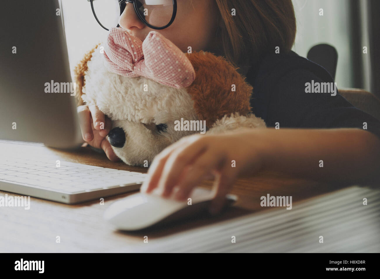 Girl Connection Using Playing Computer Concept Stock Photo - Alamy