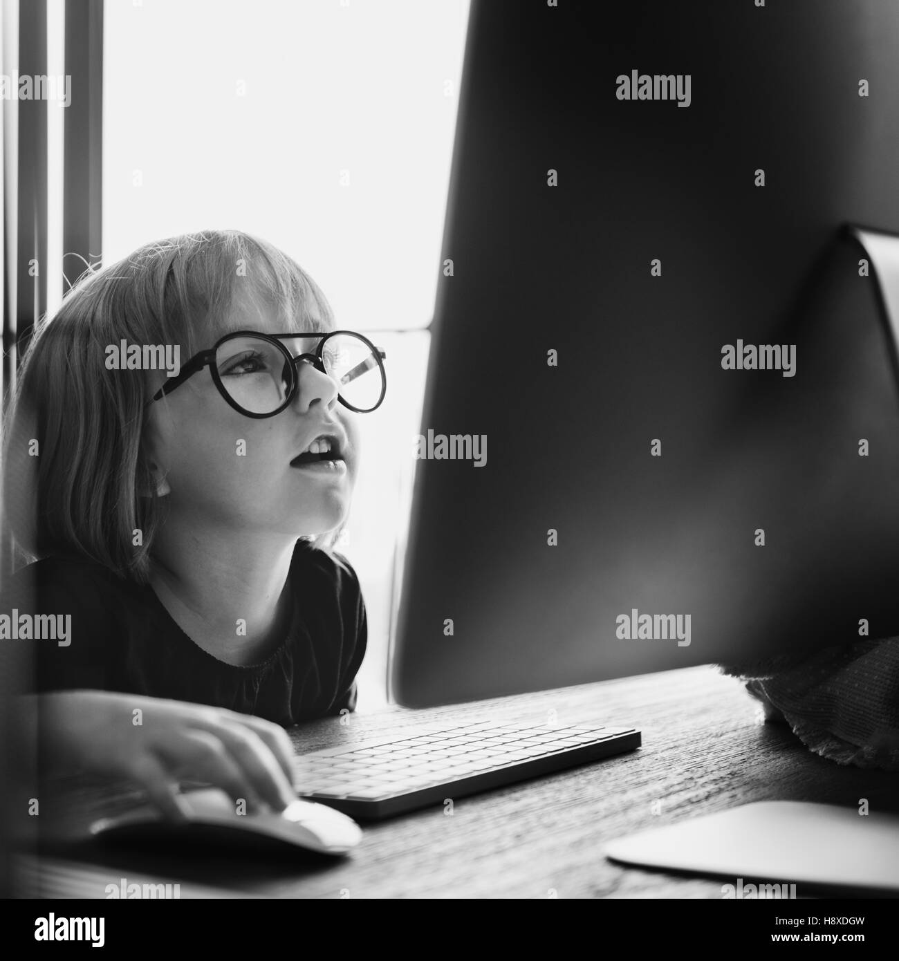 Girl Connection Using Playing Computer Concept Stock Photo - Alamy