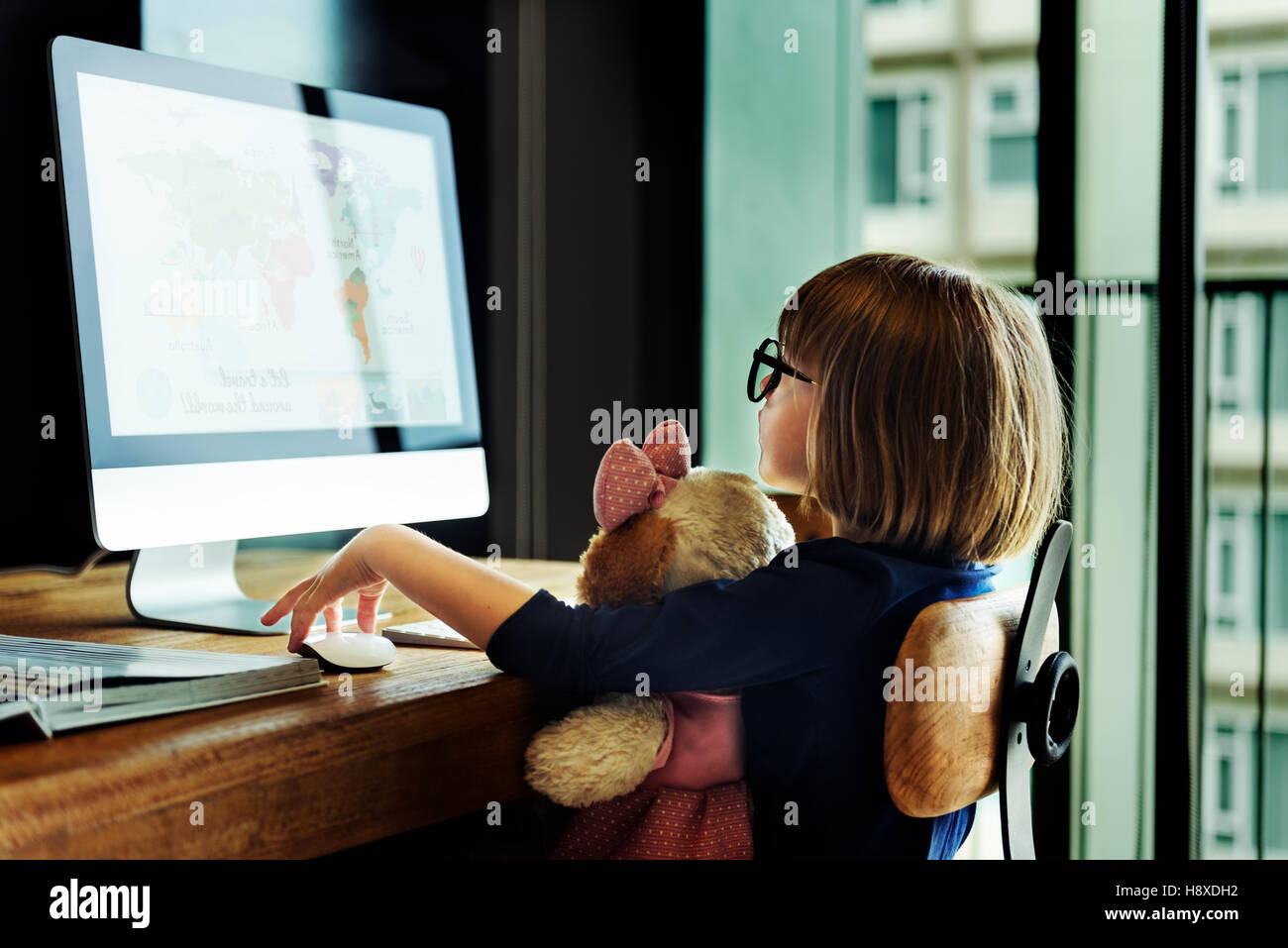Girl Connection Using Playing Computer Concept Stock Photo - Alamy