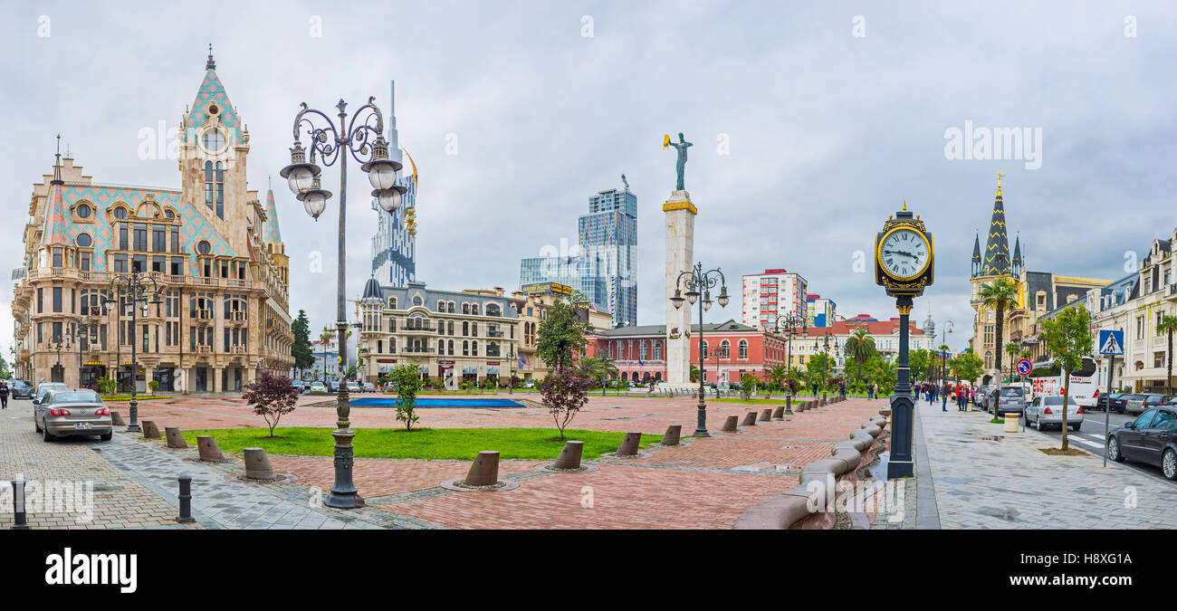 Panorama of the Europe Square with Medea monument, beautiful mansions ...