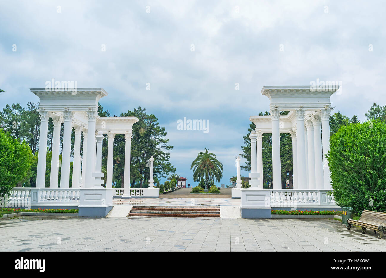 The elegant white Greek-style colonnades serves as the entrance to the ...
