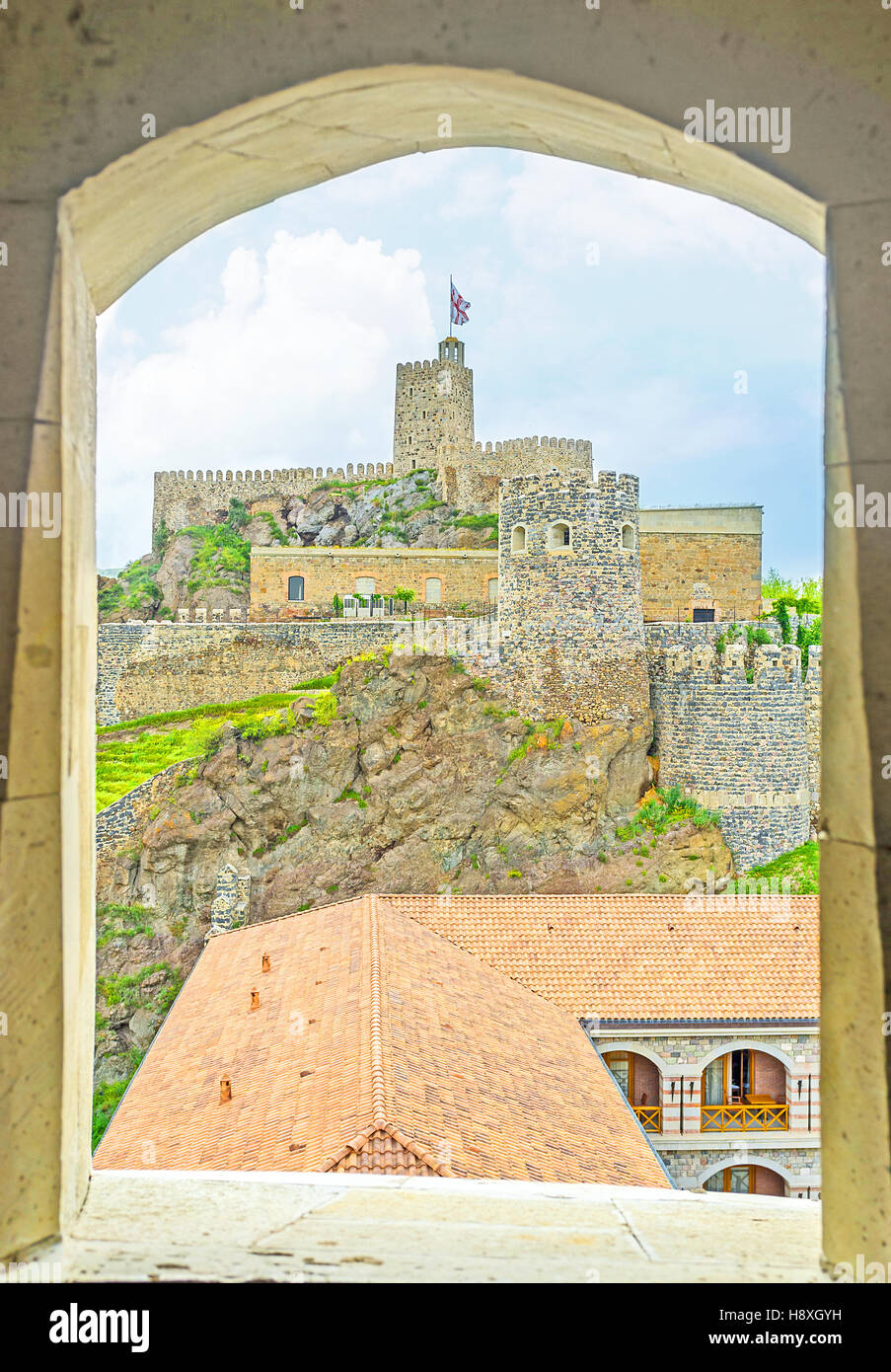 The view through the window of the watchtower on the Rabati Castle ...