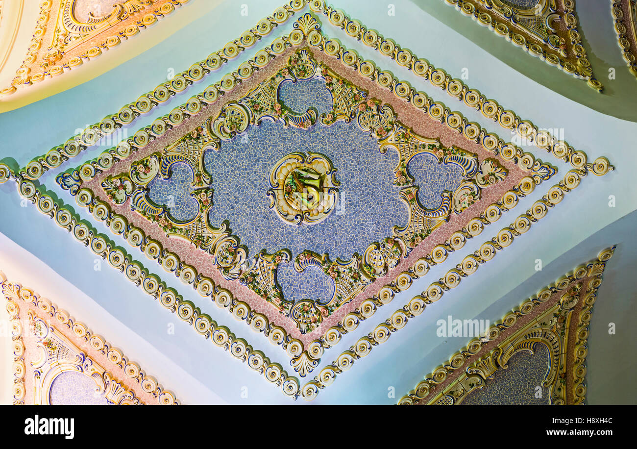 The painted fretwork on the arch's ceiling in Piazza Square, occupied ...