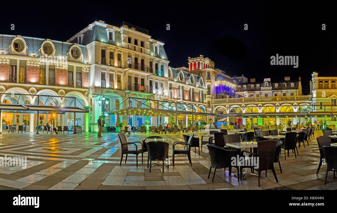 The outdoor cafe on Piazza Square, surrounded by buildings of Piazza ...