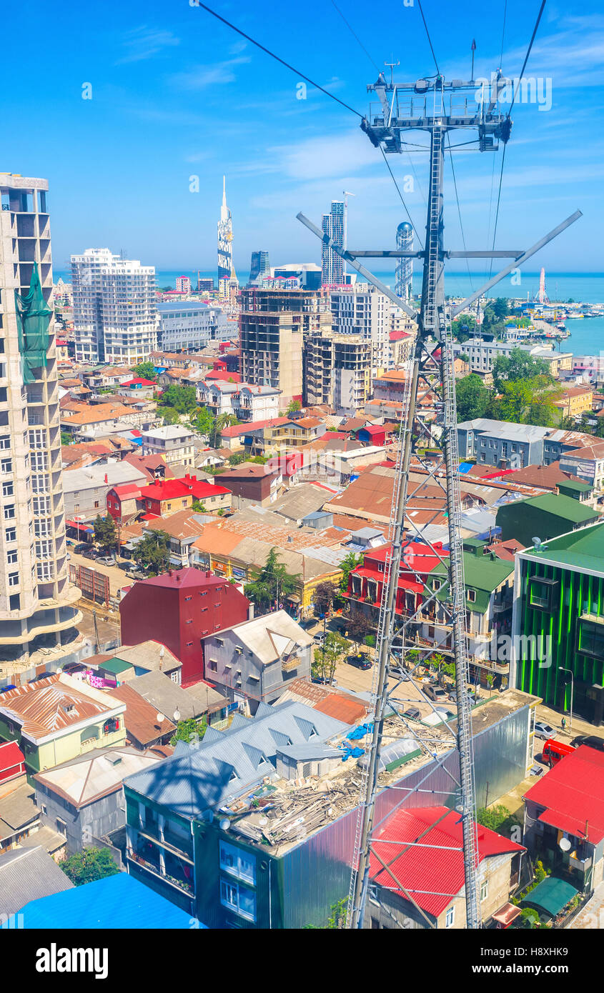 The tower of Batumi Cableway among the residential buildings of the ...