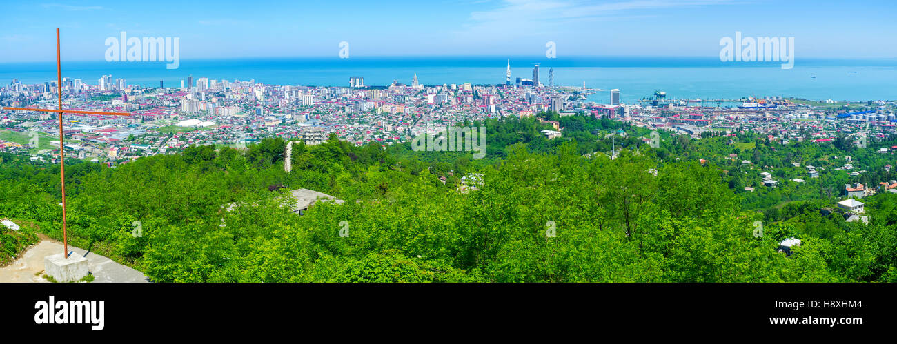 Panorama of Batumi resort from the upper station of the Cableway ...