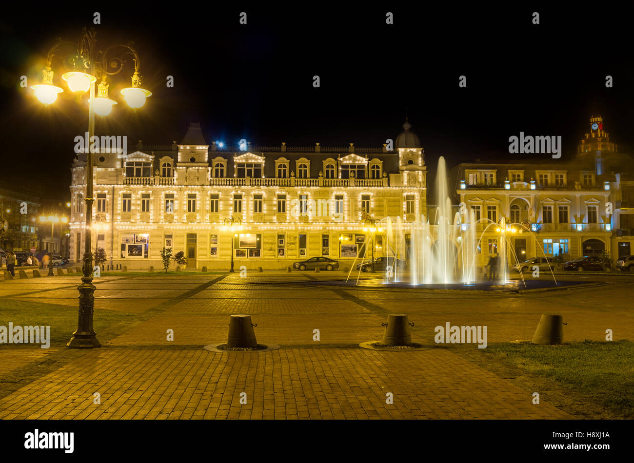 The Europe Square with illuminated fountain is very romantic ...