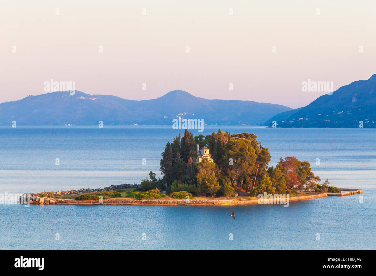 Monastery of Pantokrator on Pontikonisi island (mouse island), Corfu ...