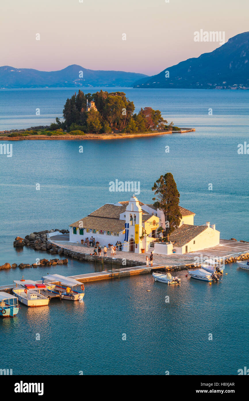 Vlacherna orthodox monastery and Pontikonisi island near Kanoni, Corfu ...