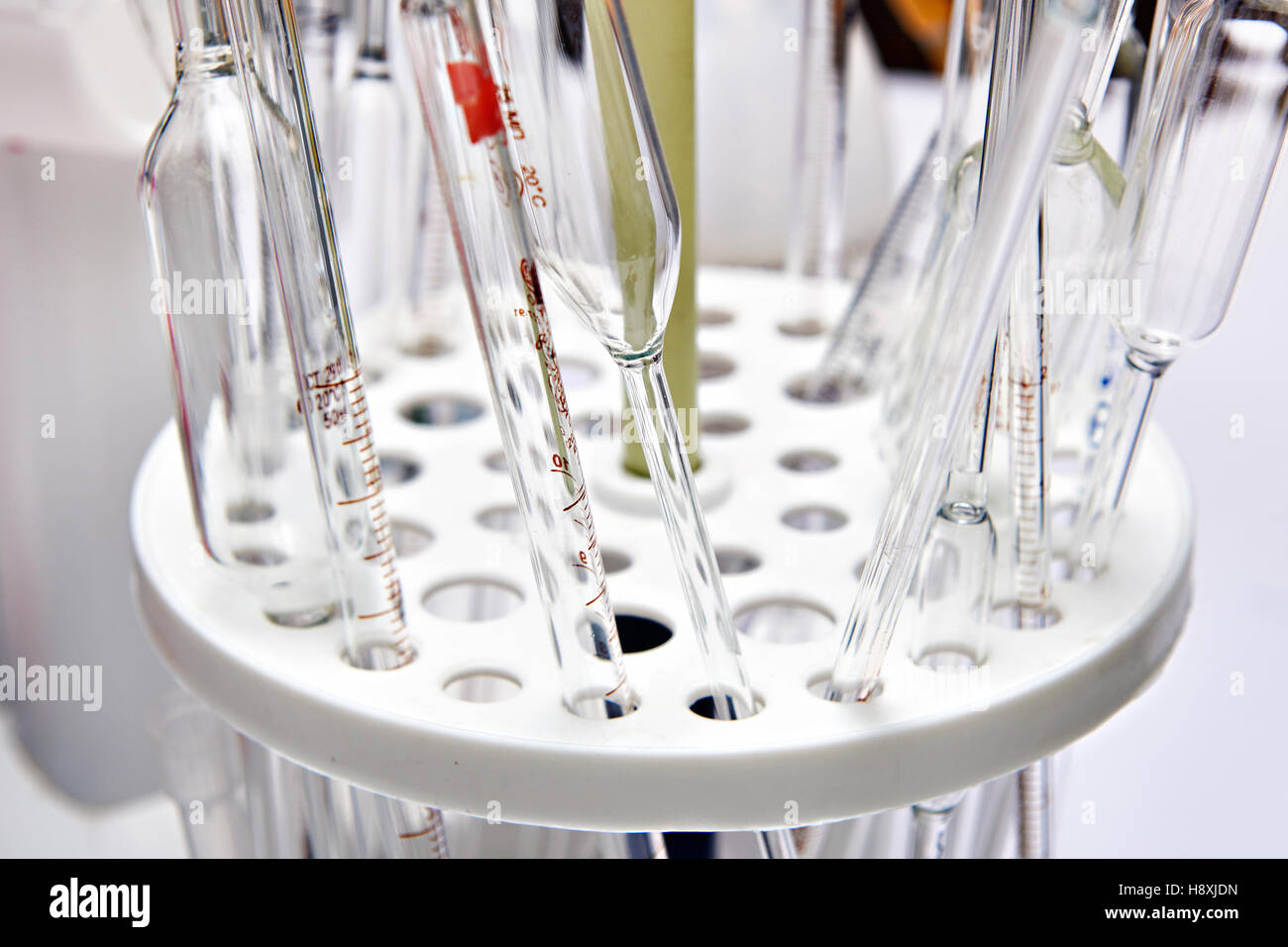 Measuring glass tubes for experiences in chemistry laboratory Stock ...