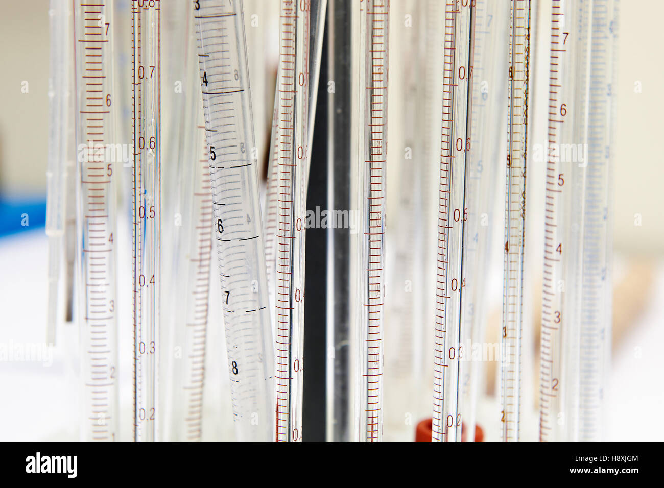 Measuring glass tubes for experiences in chemistry laboratory Stock ...