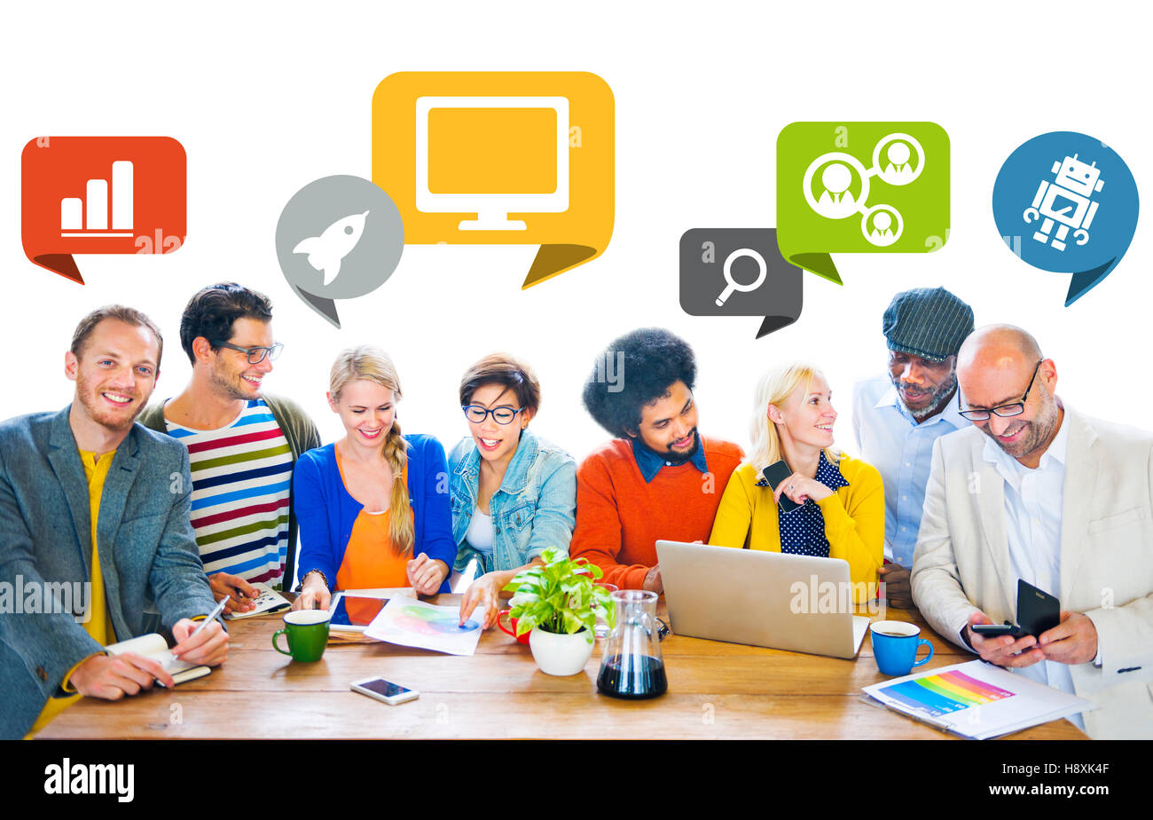 Diversity Business People Casual Technology Discussion Meeting Concept ...