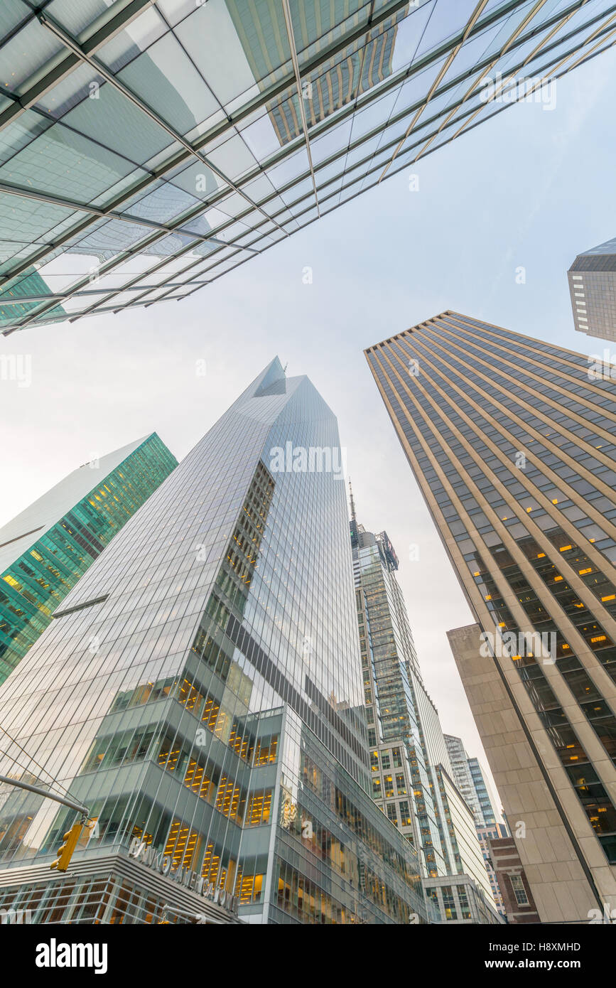 New York skyscrapers vew from street level Stock Photo - Alamy