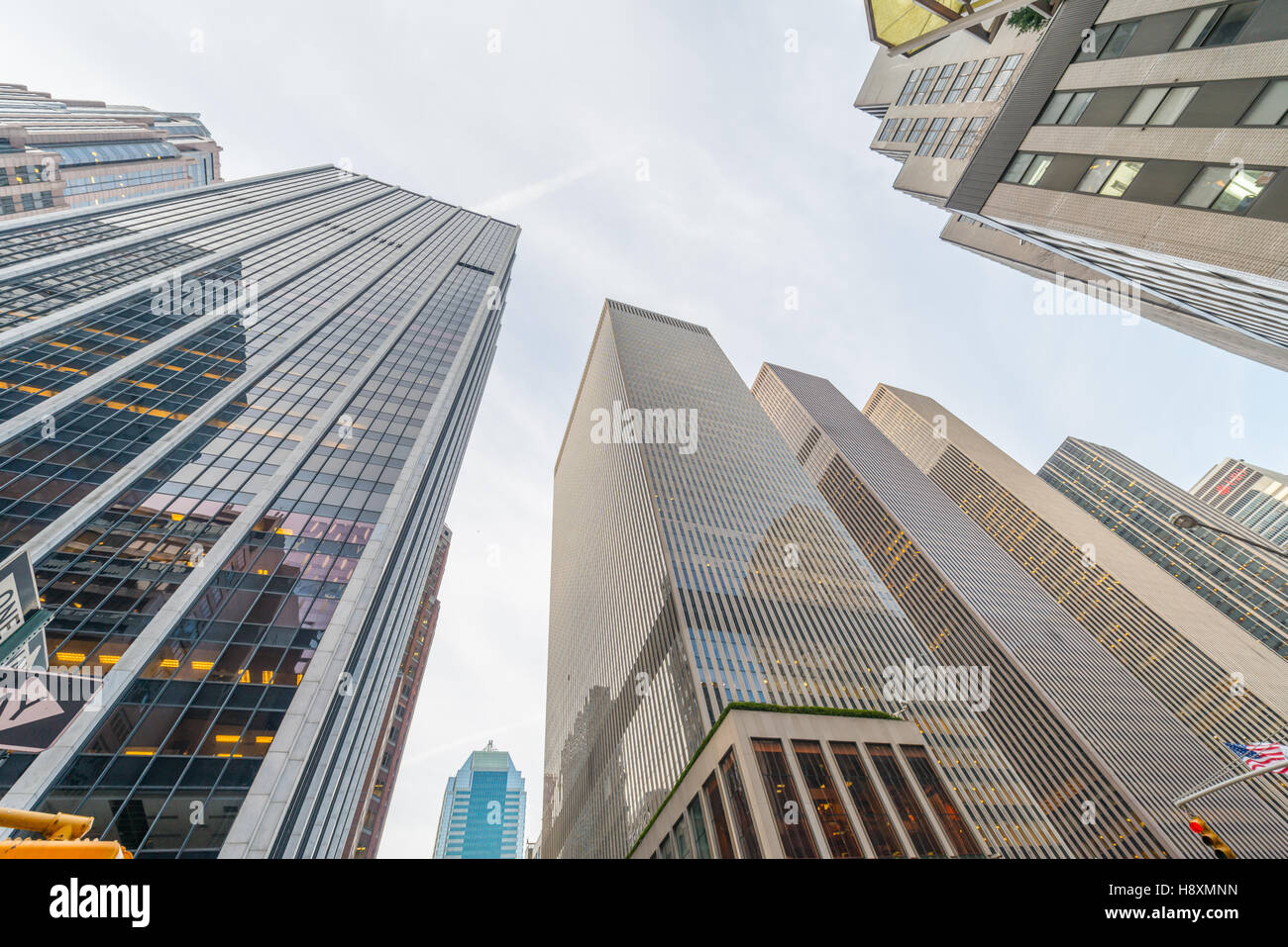 New York skyscrapers vew from street level Stock Photo - Alamy