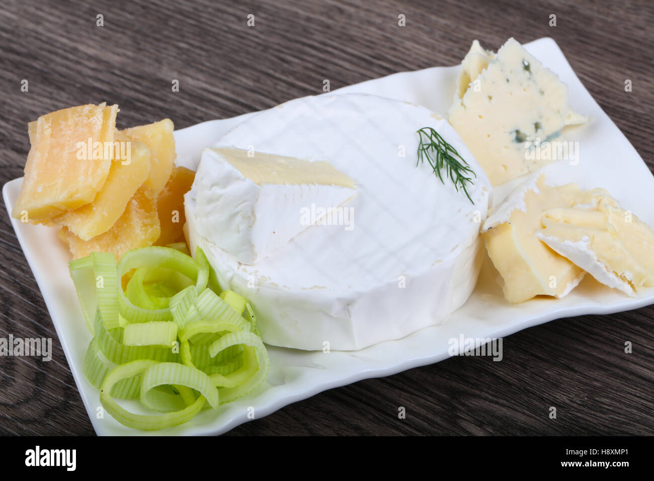 Cheese platter with brie, blue and parmesan Stock Photo - Alamy